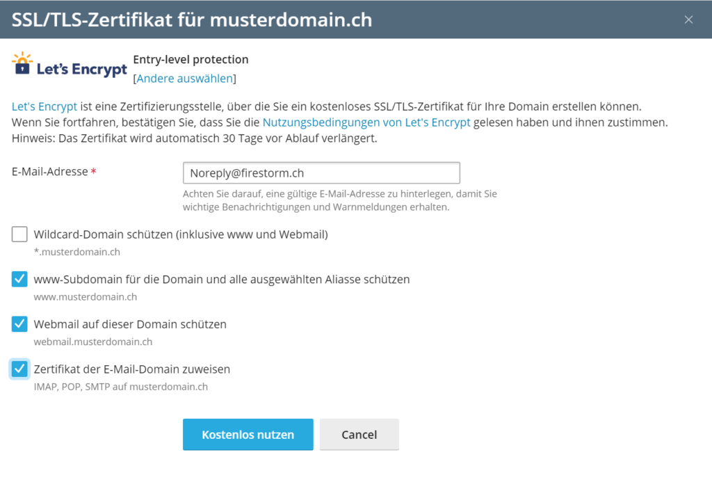 SSL Zertifikat kostenlos - FireStorm ISP